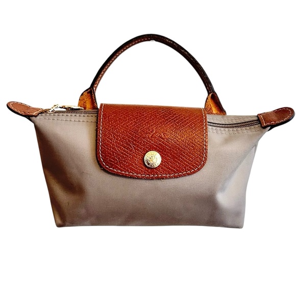 Longchamp | Bags | Longchamp Le Pliage Mini Bag Nylon Gray Gold | Poshmark